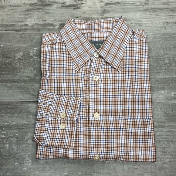 Hickey Freeman | Shirts | Hickey Freeman White Brown Blue Plaid Shirt M ...
